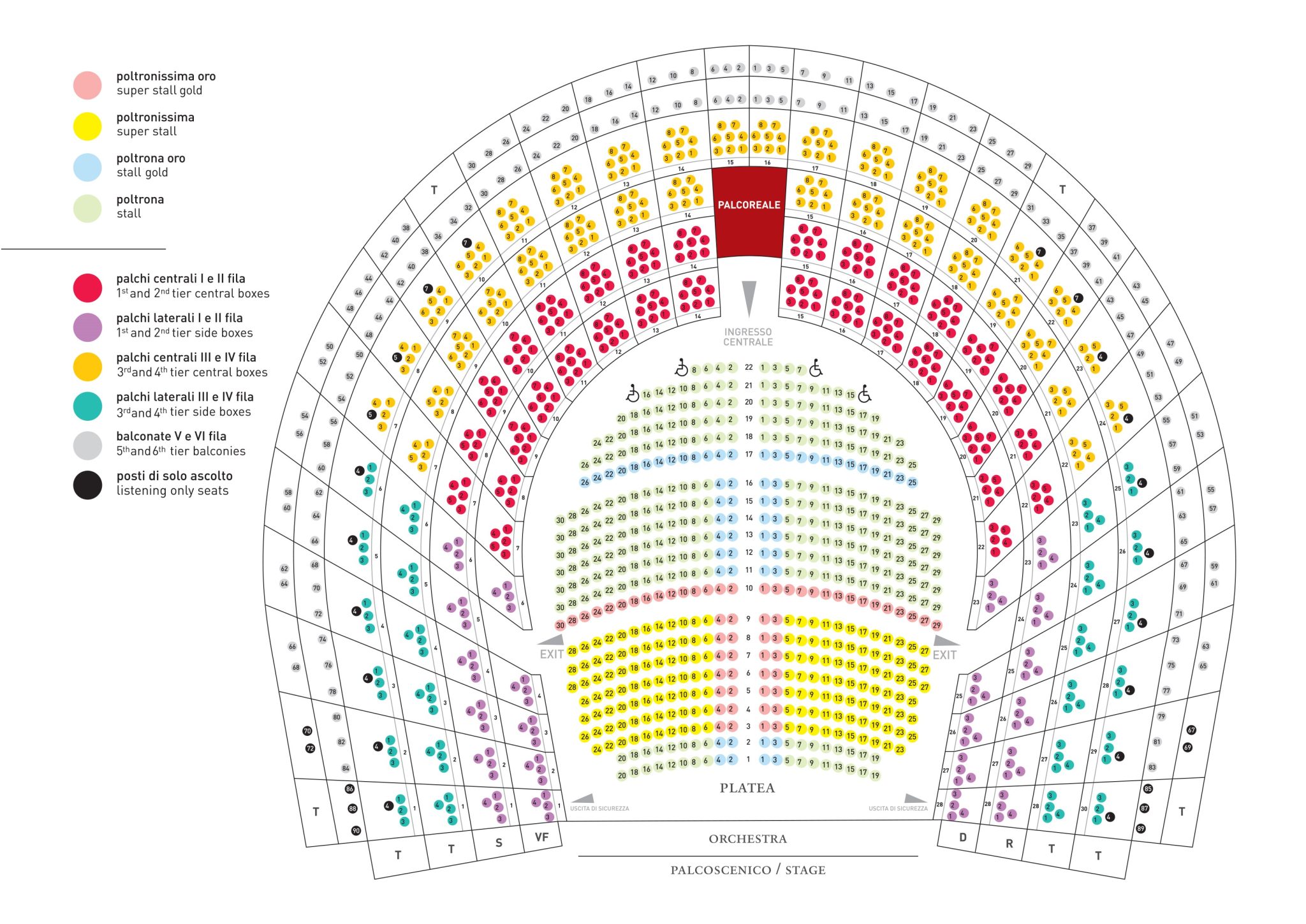 Pianta del Teatro: posti e settori - Teatro di San Carlo